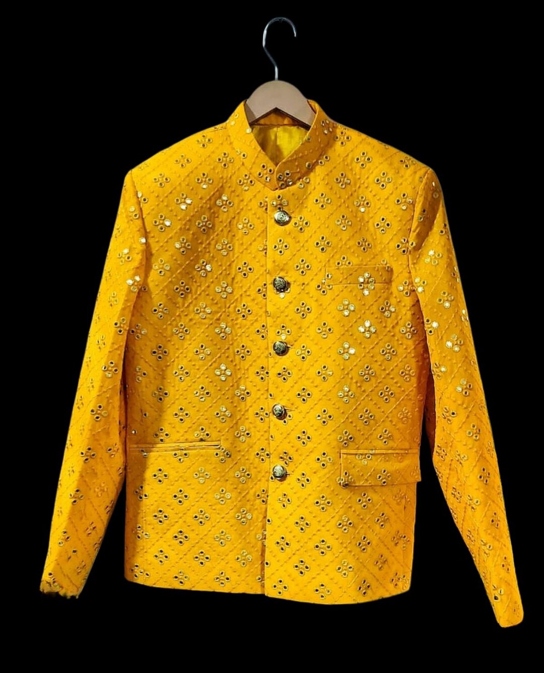 Indian Yellow Nehru Jacket for Men – Embroidered Modi Vest, Unique ...