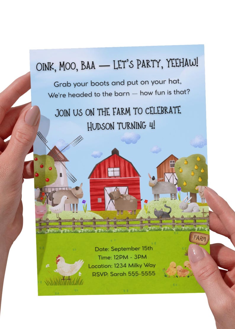 Customized Farm Animal Birthday Invitation | Red Barn Theme | Kids ...
