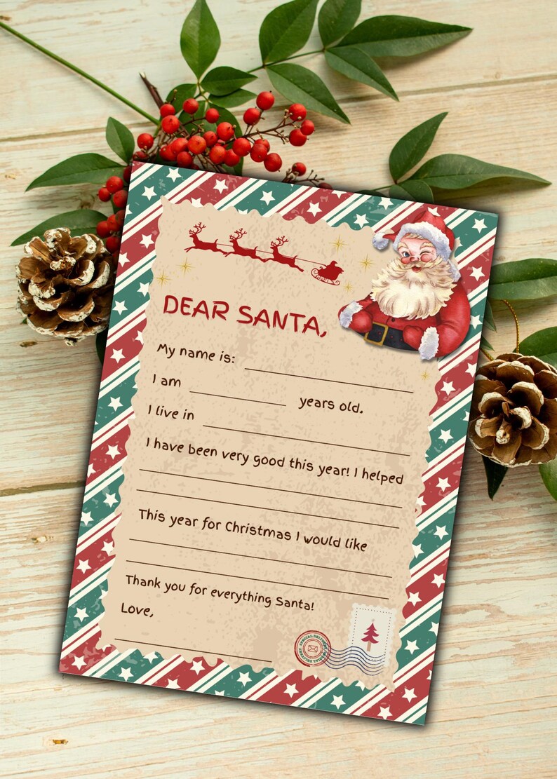 Dear Santa Letter Printable | Kids Christmas Wish List | Editable ...