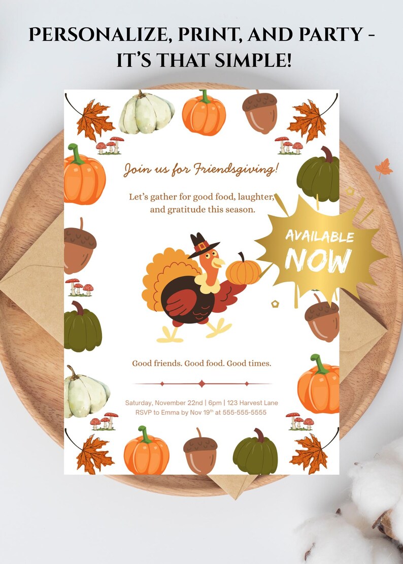 Thanksgiving Invitation Template | Instant Download | Friendsgiving ...