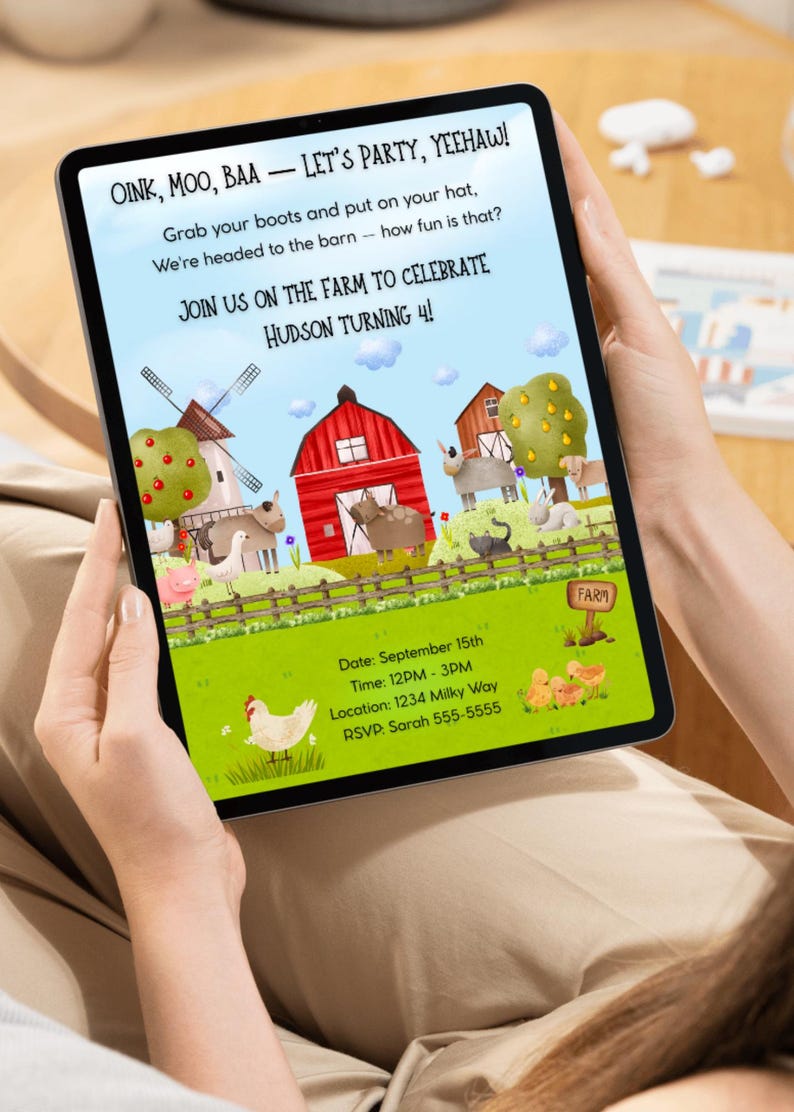 Customized Farm Animal Birthday Invitation | Red Barn Theme | Kids ...