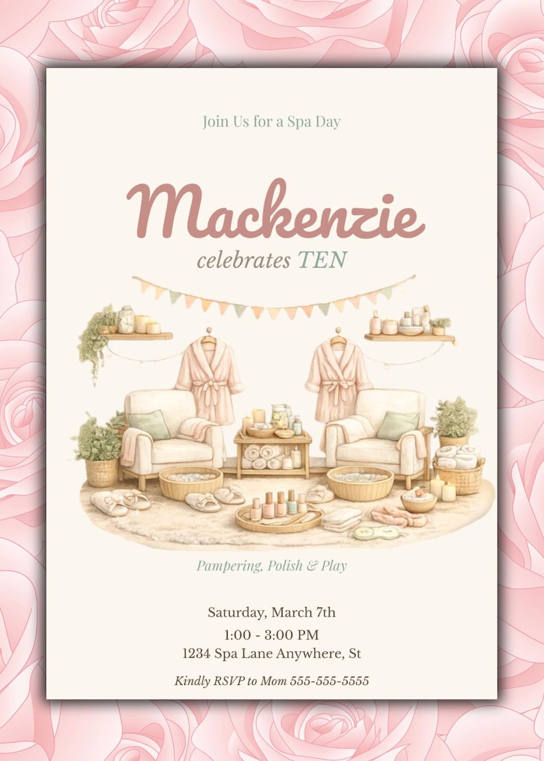 Spa Birthday Invitation | Watercolor Pamper Party, Tween Girls ...