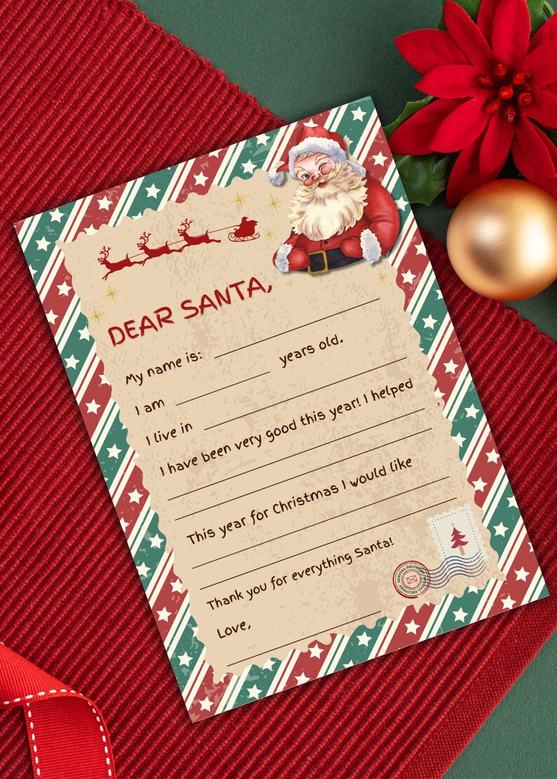 Dear Santa Letter Printable | Kids Christmas Wish List | Editable ...