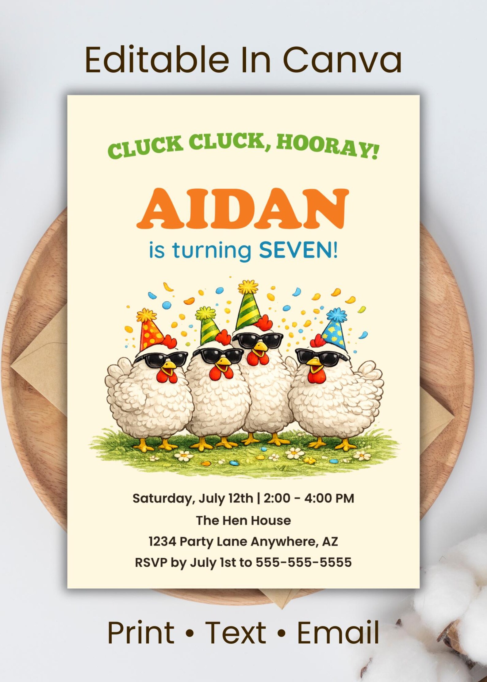 Chicken Birthday Invitation Template, Editable | Farm Animal Party ...