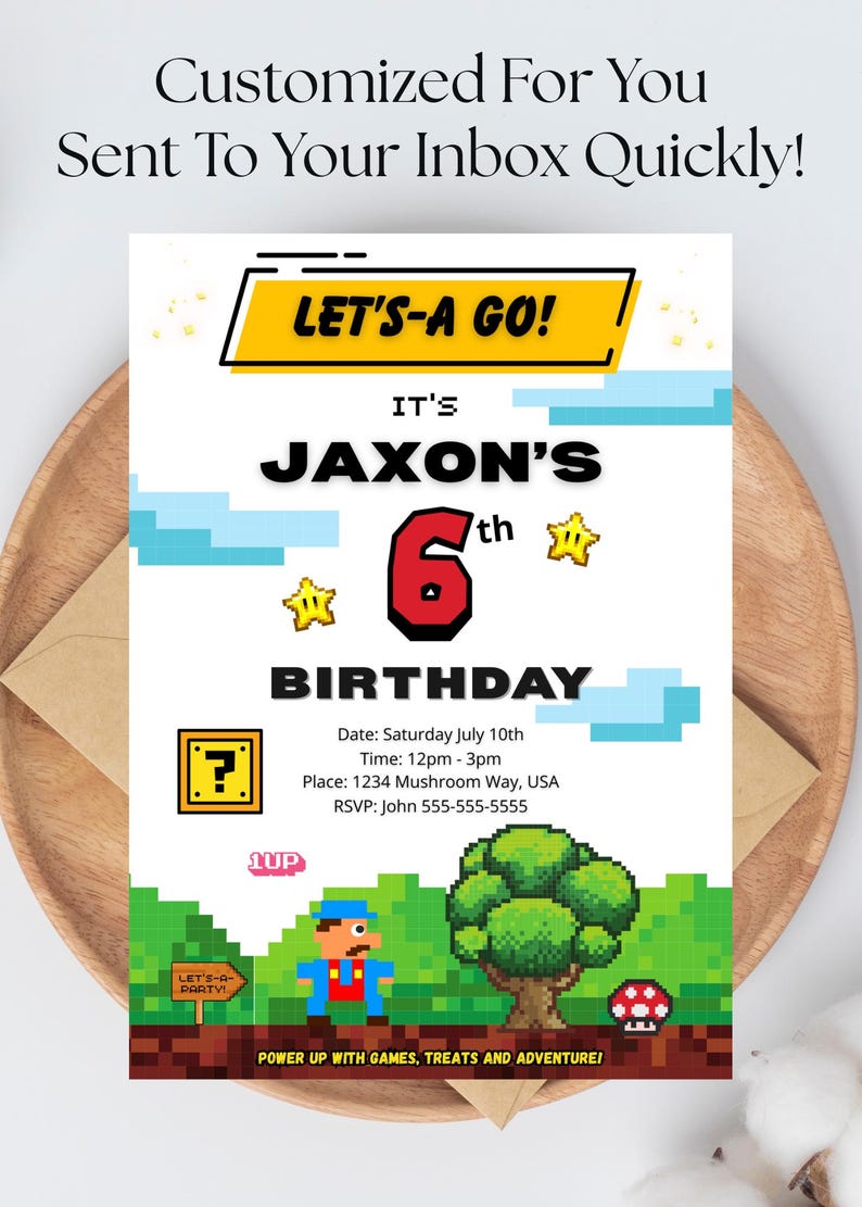 Retro Gamer Birthday Invitation | Pixel Video Game Invite | Editable 8 ...