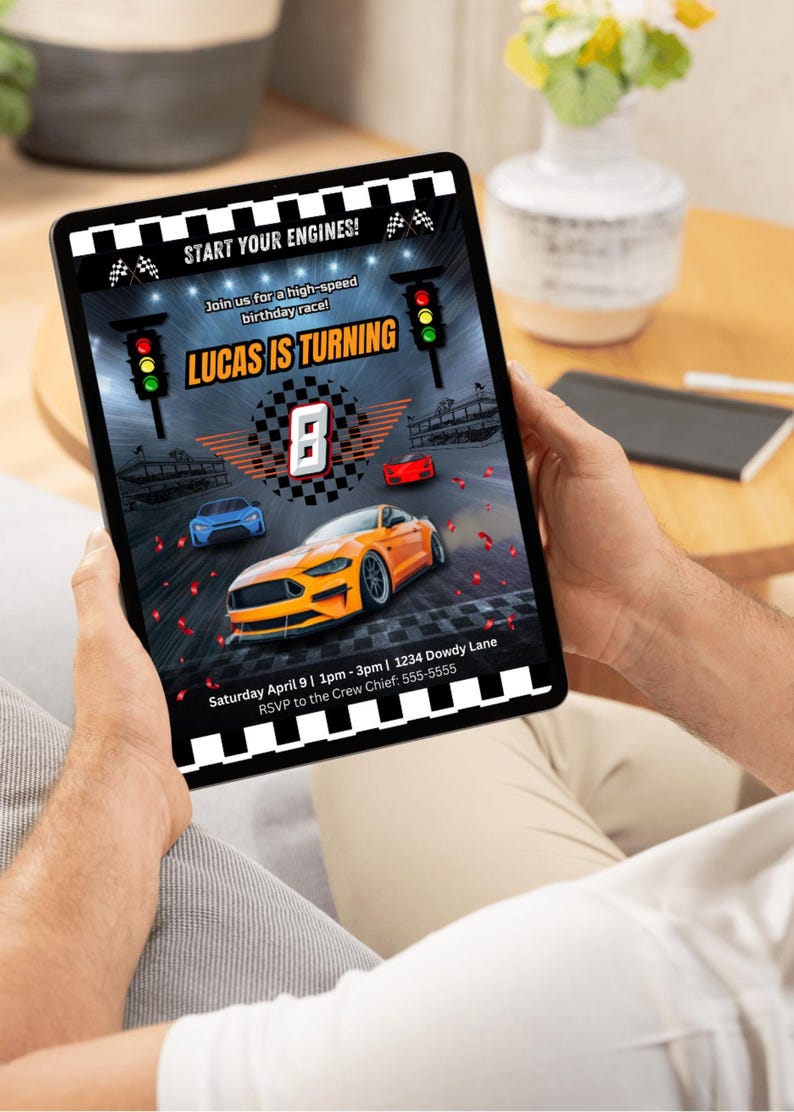 Race Car Birthday Invitation | Racing Party Invitation | Editable Canva ...