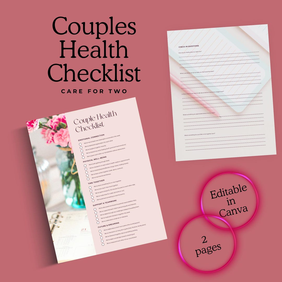 Couple's Relationship Health Checklist: Self-care Guide (editable in ...
