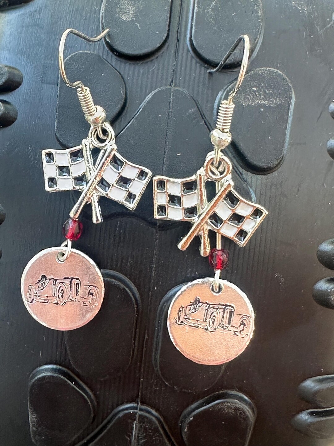 Vintage Stamped Race Car Earrings - Etsy