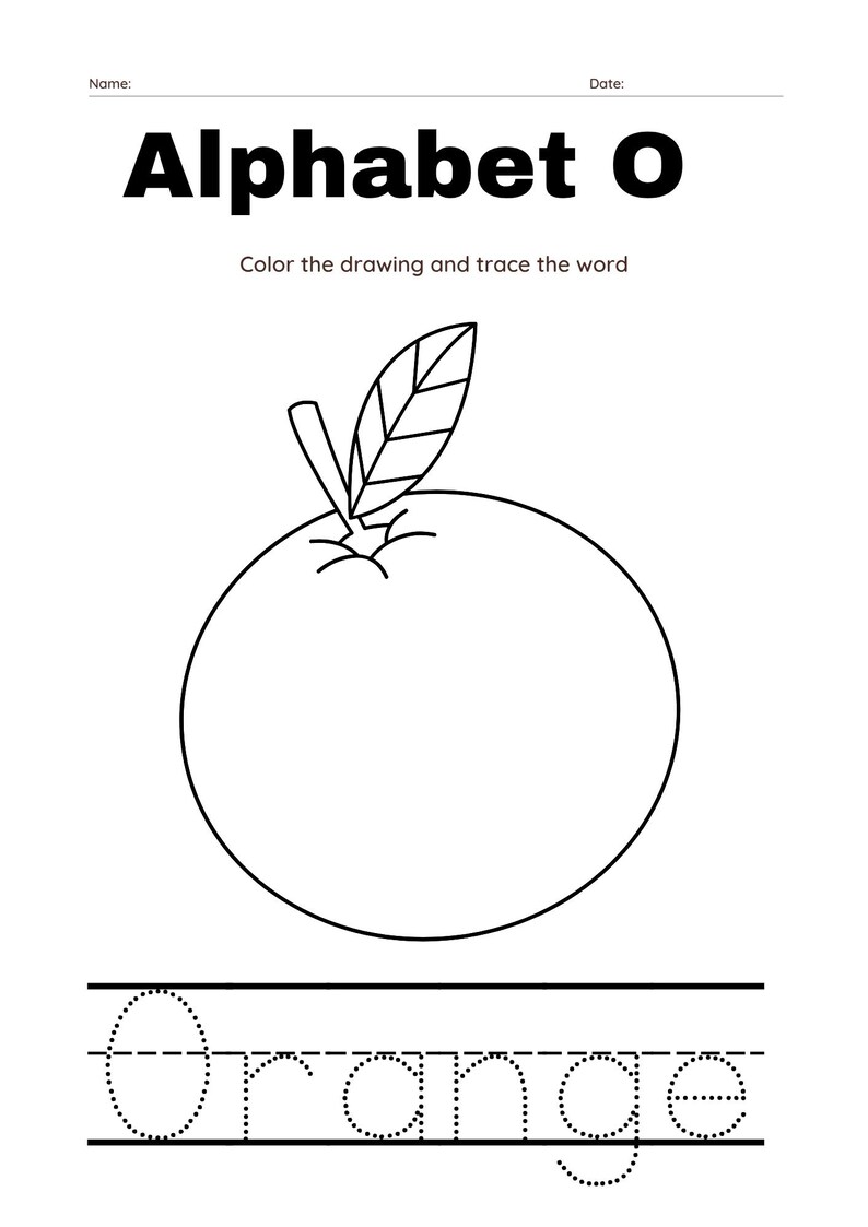 Kids Alphabets Coloring Book: 26 Pages, Word Tracing (PDF Printable ...
