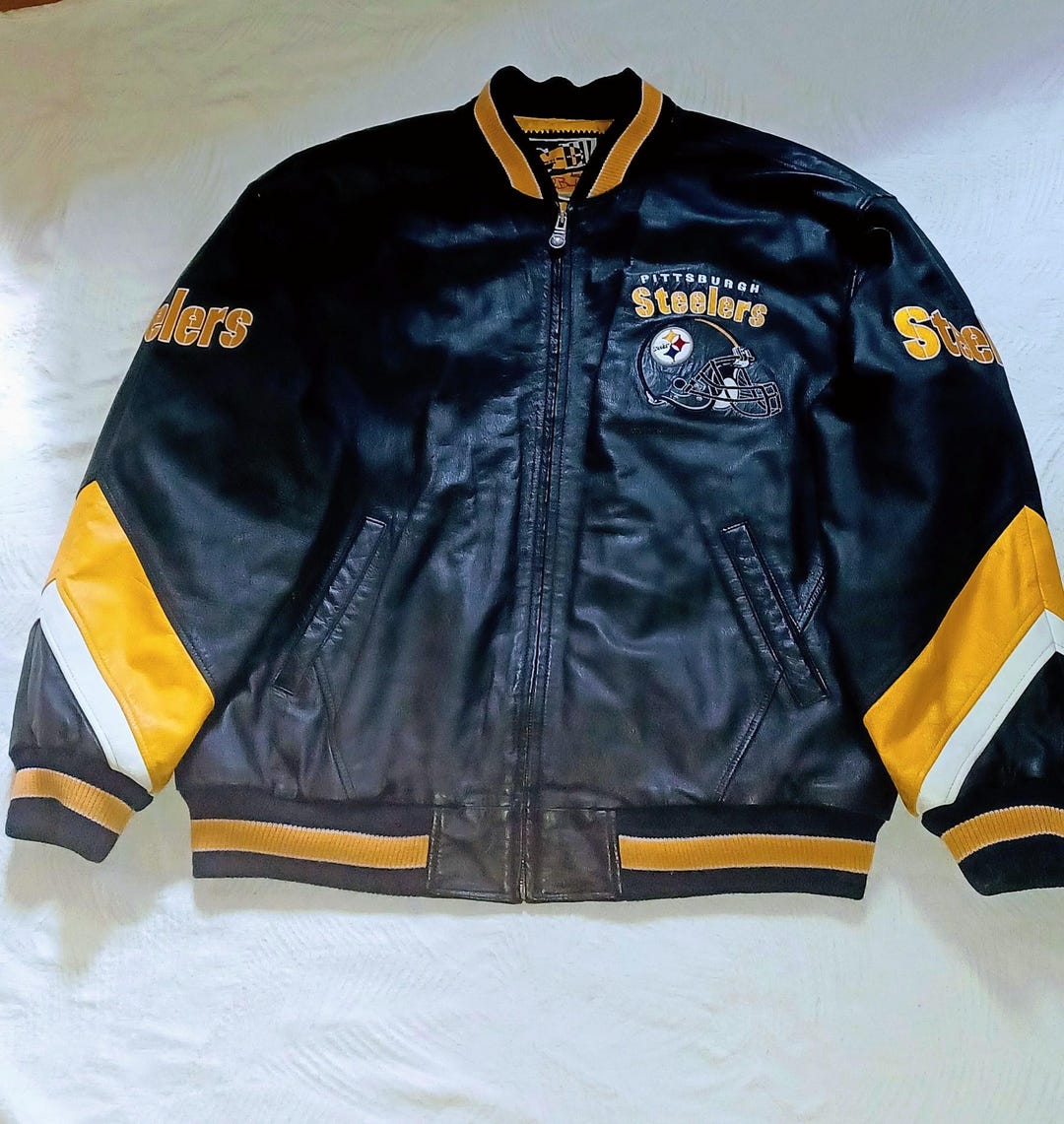 Vintage Men's Pittsburgh Steelers Embroidered Leather Jacket NFL XL ...
