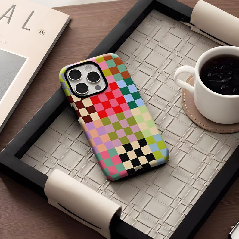 Designer Colorful Checkerboard Phone Case Rugged Protective Cover With iPhone 17 16 15 14 13 12 ...