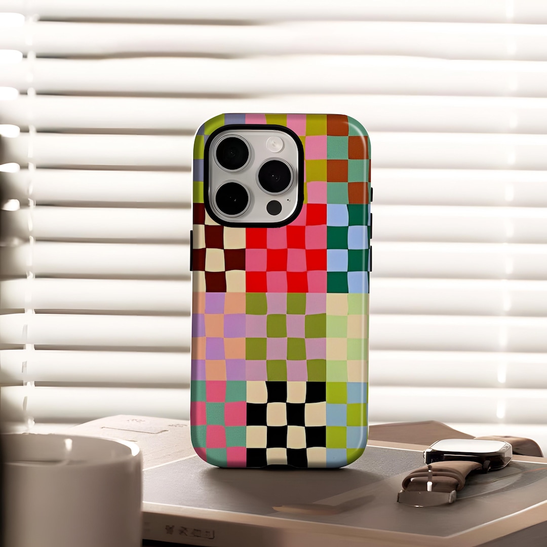 Designer Colorful Checkerboard Phone Case Rugged Protective Cover With ...