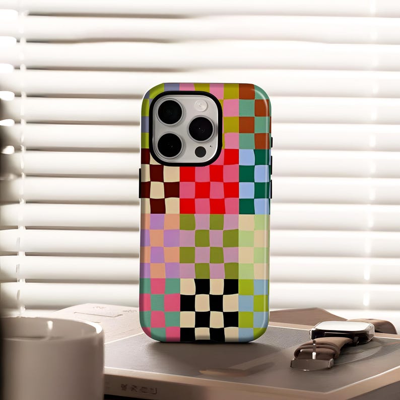 Designer Colorful Checkerboard Phone Case Rugged Protective Cover With iPhone 17 16 15 14 13 12 ...