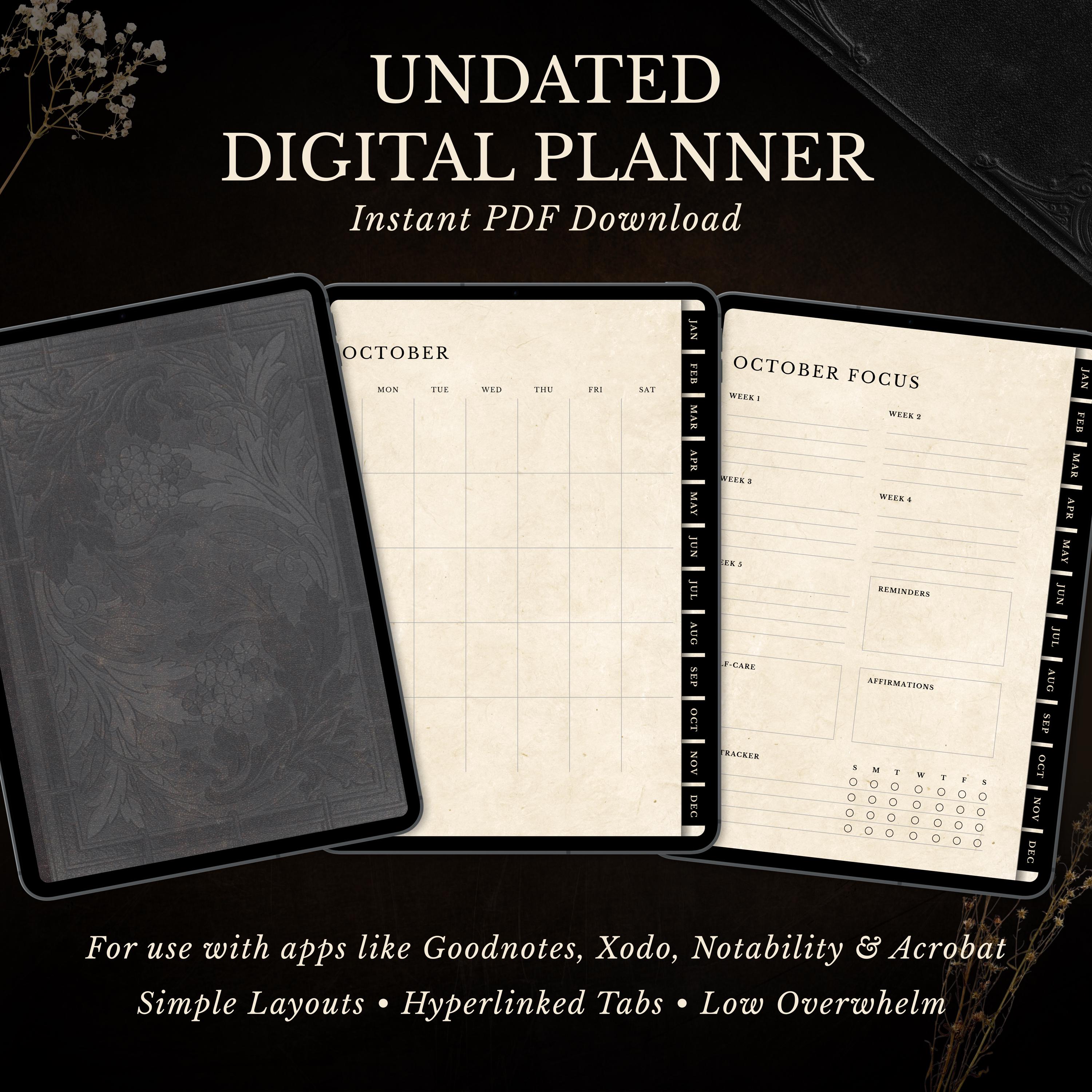 Digital Monthly Planner for Goodnotes & Notability, Hyperlinked Tabs ...