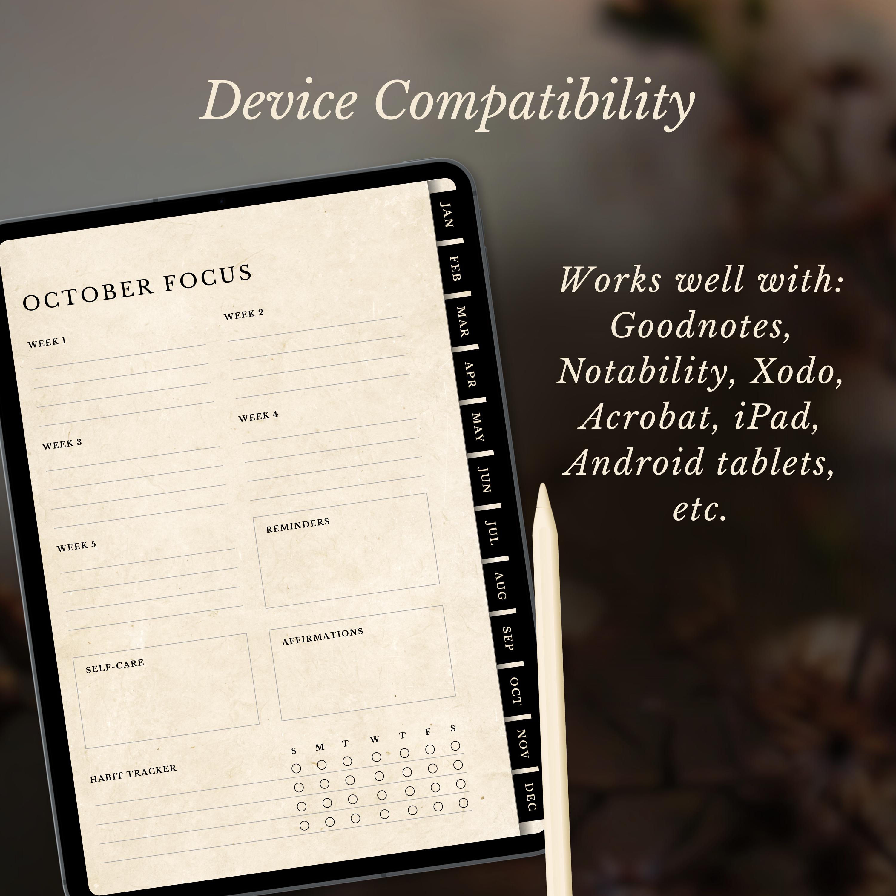 Digital Monthly Planner for Goodnotes & Notability, Hyperlinked Tabs ...