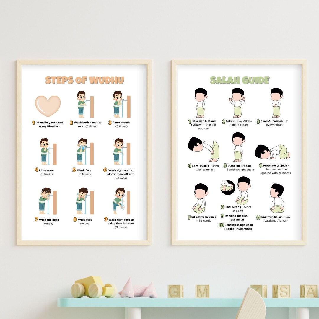 Wudu and Salah Guide Poster Bundle for Kids | Islamic Prayer Wall Art ...