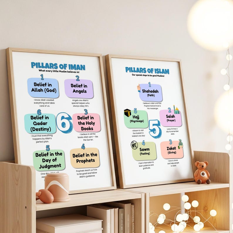 5 Pillars of Islam and 6 Pillars of Iman Kids Poster Set | Islamic Kids ...
