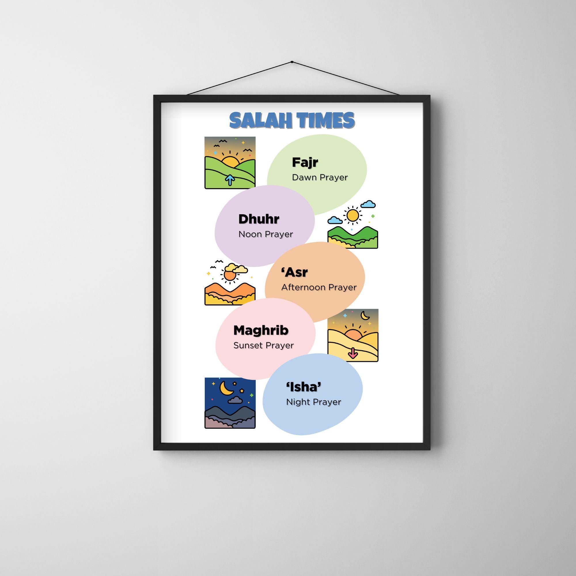 Salah Times Poster for Kids | Islamic Prayer Times Wall Art | Muslim ...