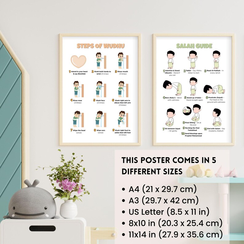 Wudu and Salah Guide Poster Bundle for Kids | Islamic Prayer Wall Art ...
