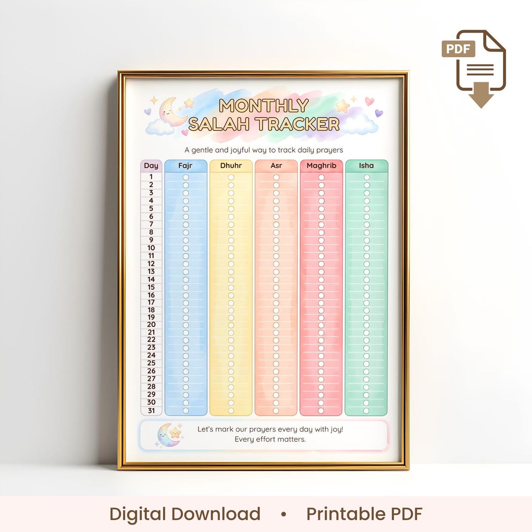 Monthly Salah Tracker for Kids Printable | Islamic Children Daily ...