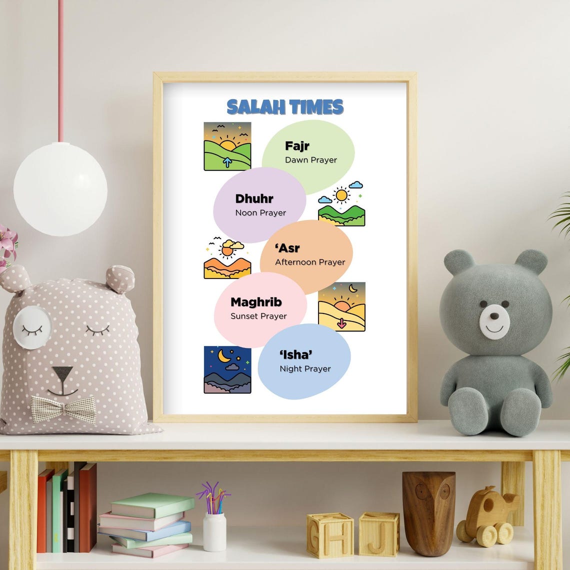 Salah Times Poster for Kids | Islamic Prayer Times Wall Art | Muslim ...