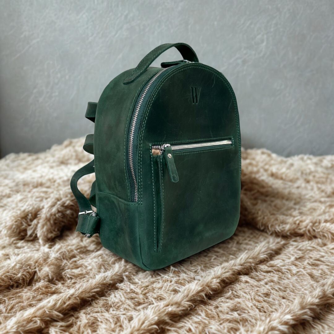Small Green Backpack Purse, Leather Minimalist Rucksack for Her, Women ...