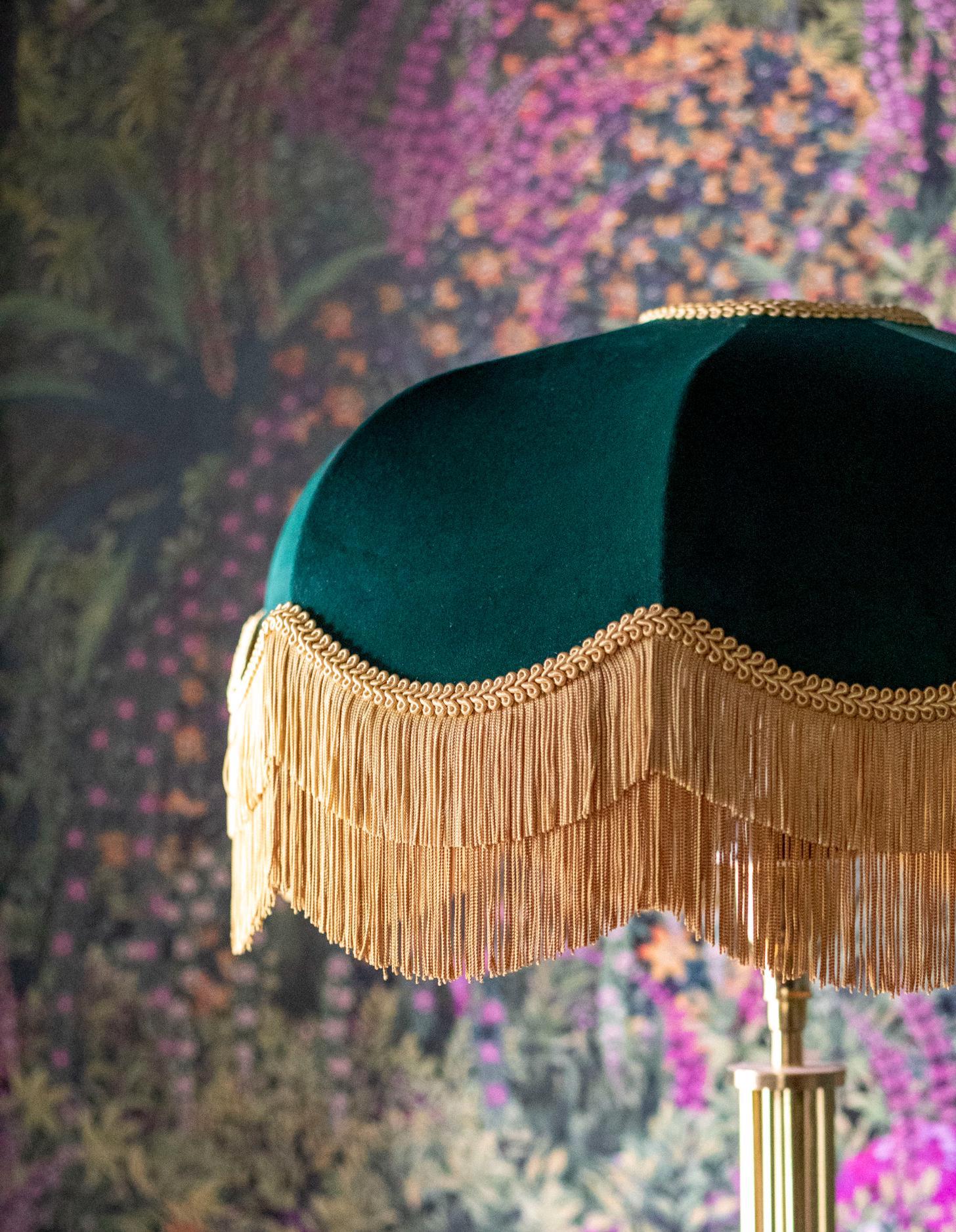 Emerald Green Velvet Lampshade: Art Deco Fringed Light, Handmade - Etsy