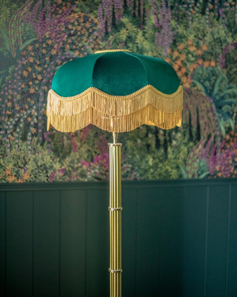 Emerald Green Velvet Lampshade: Art Deco Fringed Light, Handmade - Etsy