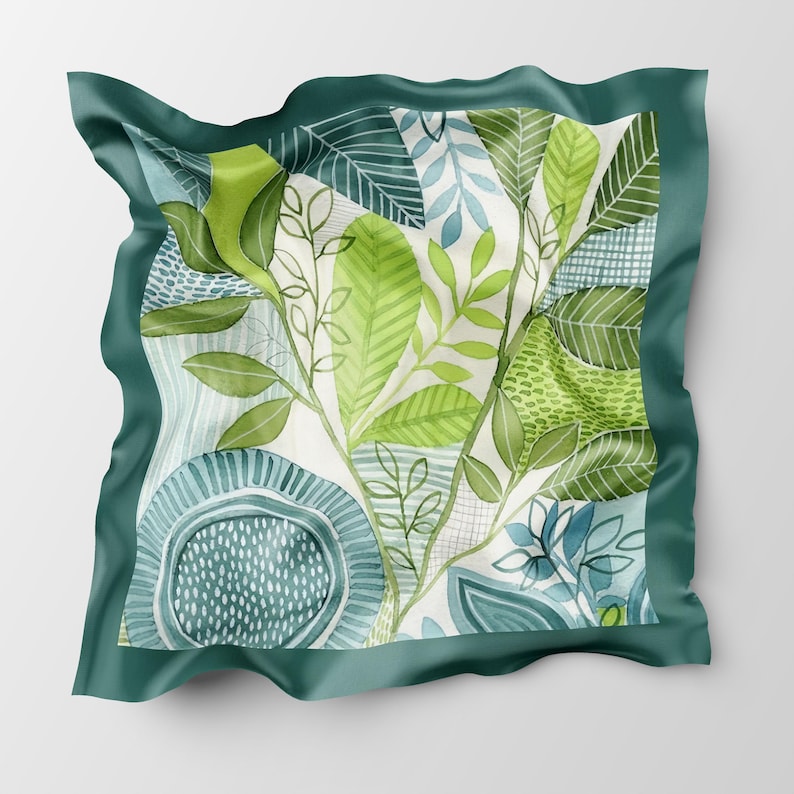 Botanical Leaf Print Satin Scarf: Silk Feel Head Wrap, Neck Scarf - Etsy