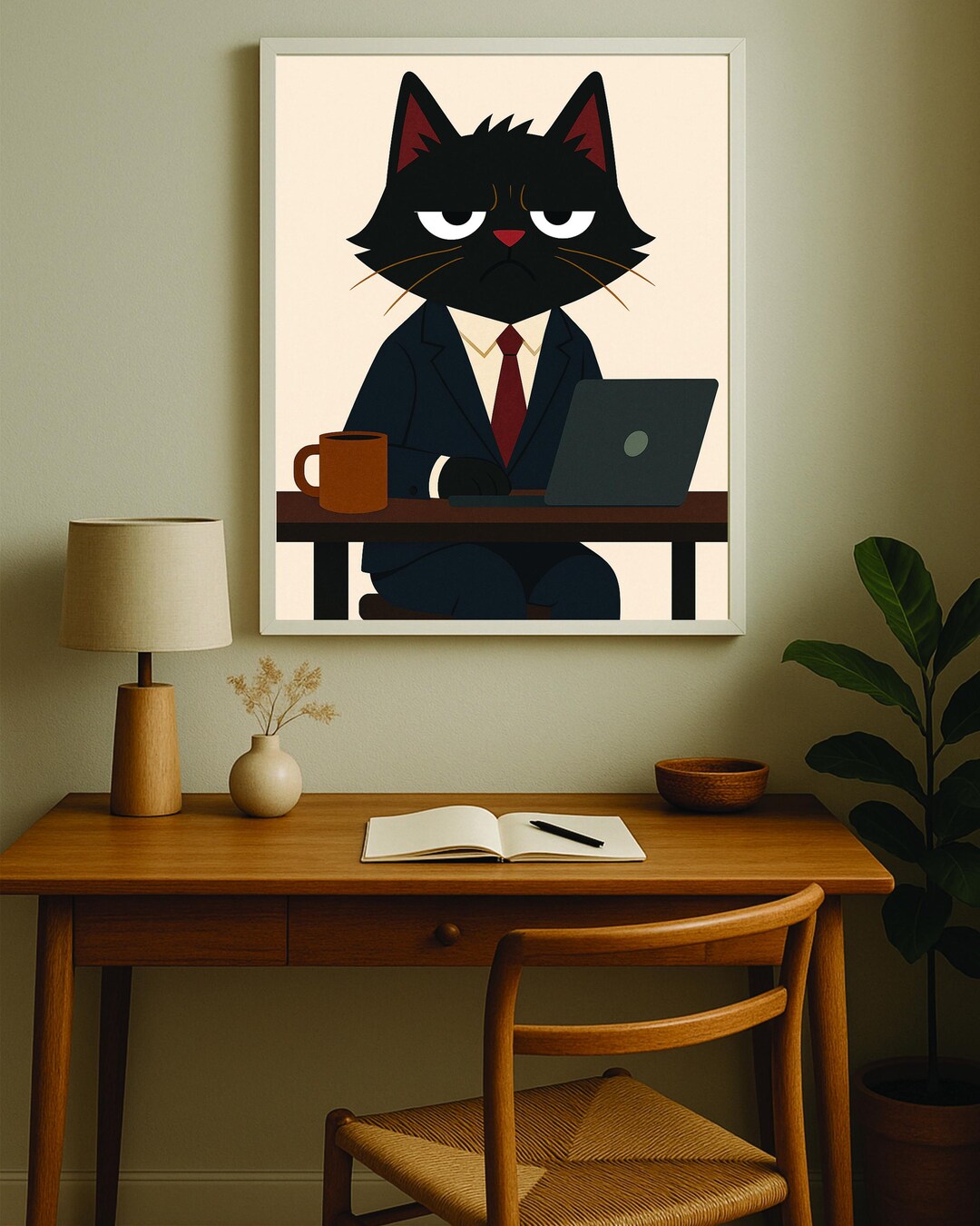 Grumpy Working Cat Poster — Office Wall Art, Funny Cat Print, Home ...