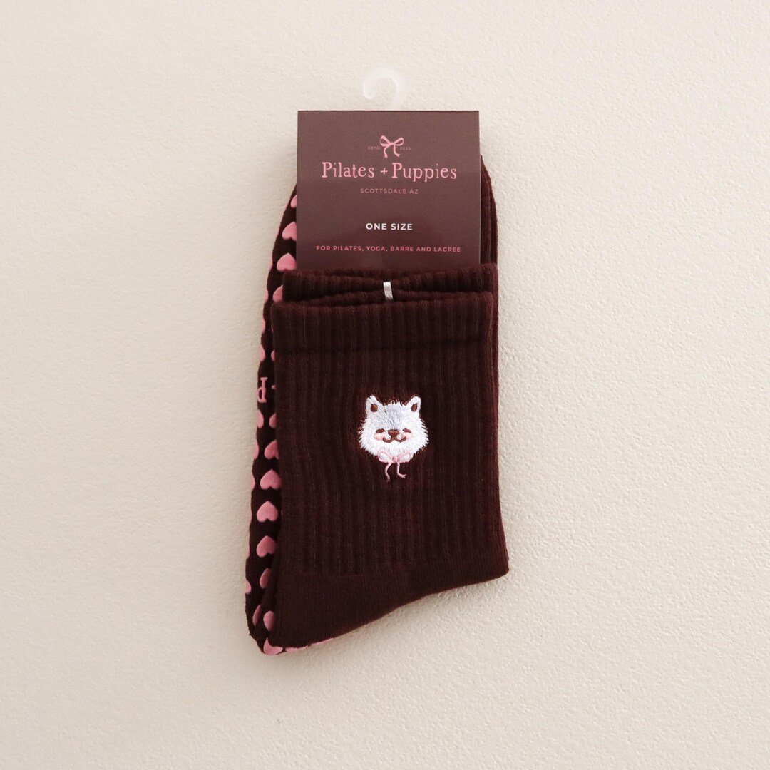 Brown Heart Grip Socks: Pilates and Puppies Non Slip Pilates, Yoga ...