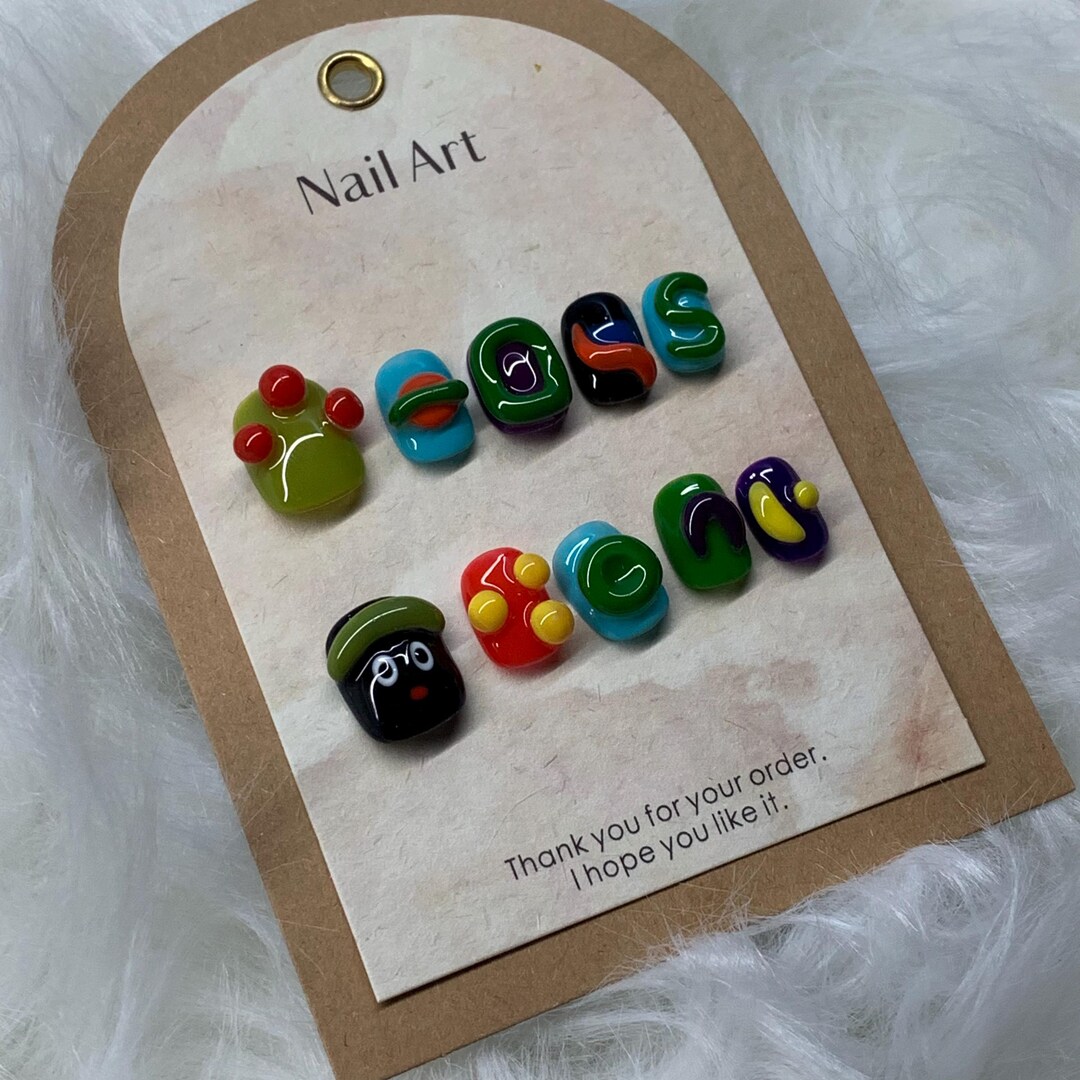 Thai Style Cute Halloween 3D Nails-colorful Vibrant Nails With Playful ...