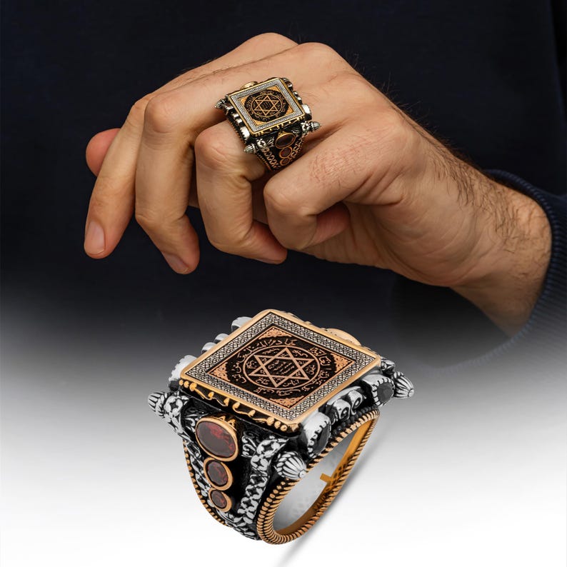 Square Seal of Solomon Ring, 925 Sterling Silver Handmade Men's Ring ...