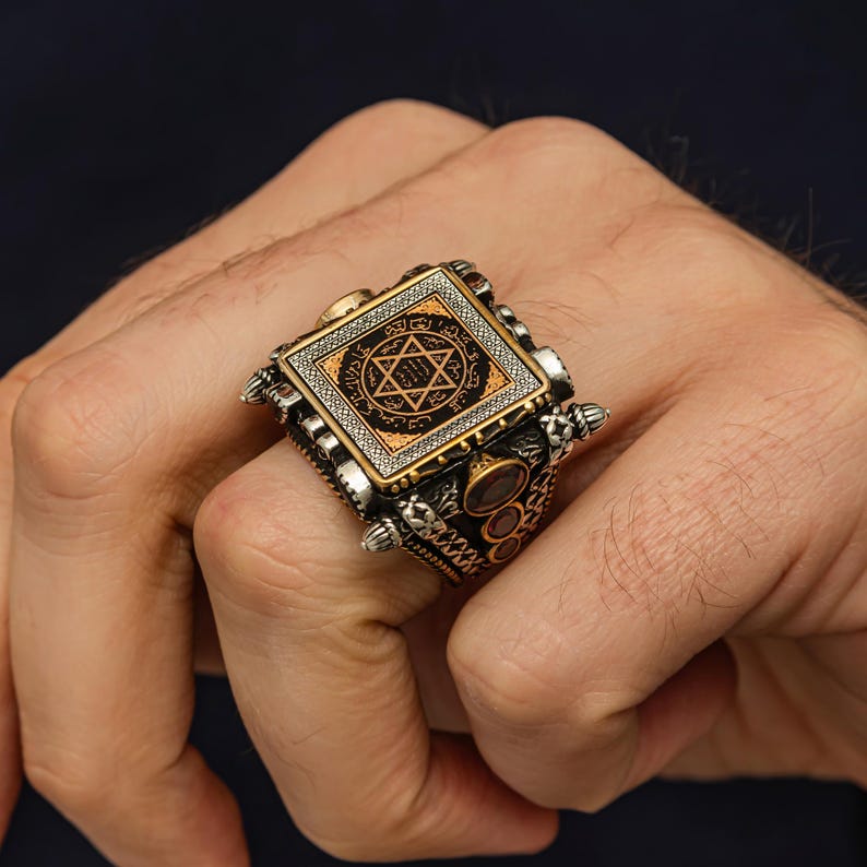 Square Seal of Solomon Ring, 925 Sterling Silver Handmade Men's Ring ...
