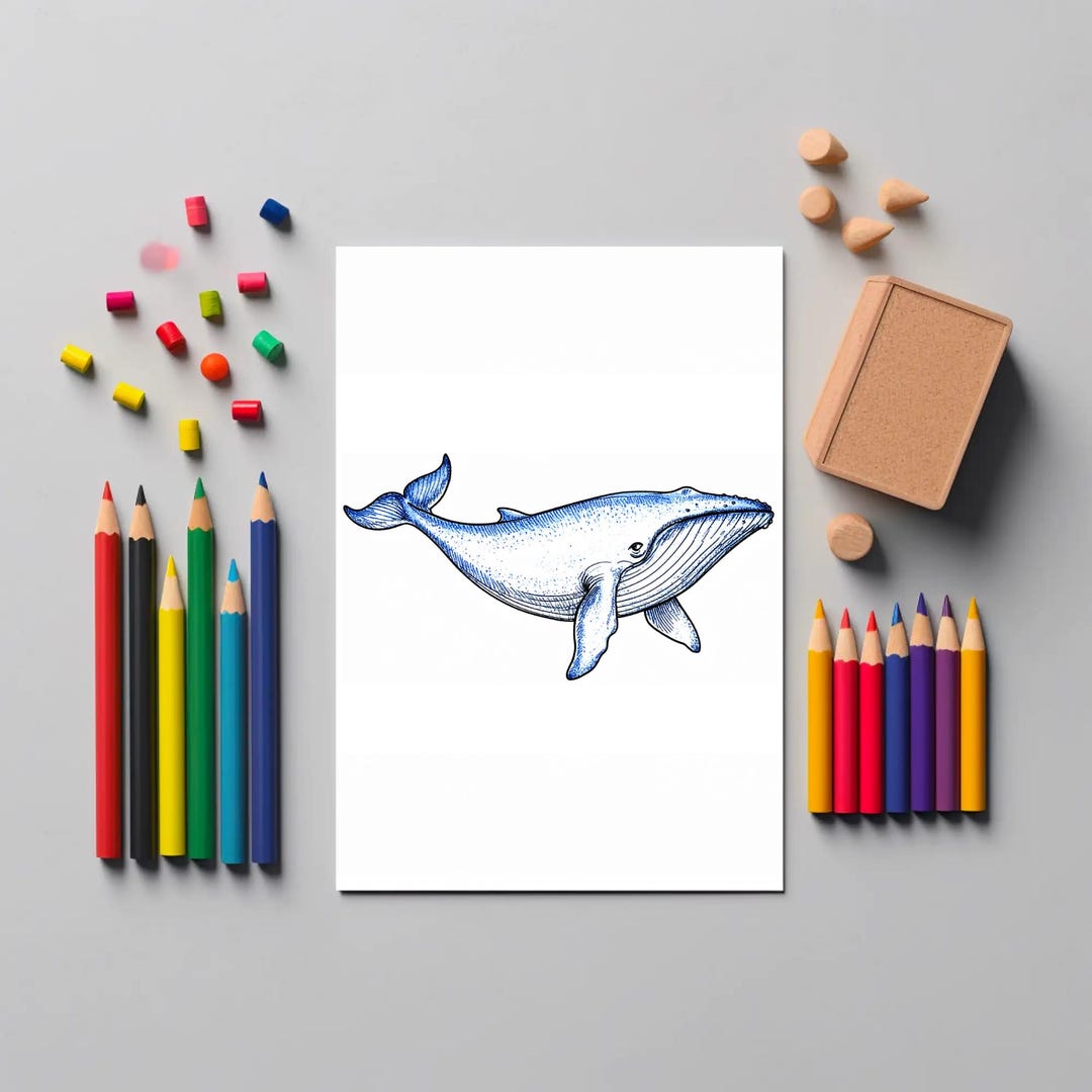 Blue Whale Coloring Pages: Ocean Animals, Kids & Adults (printable PDF ...