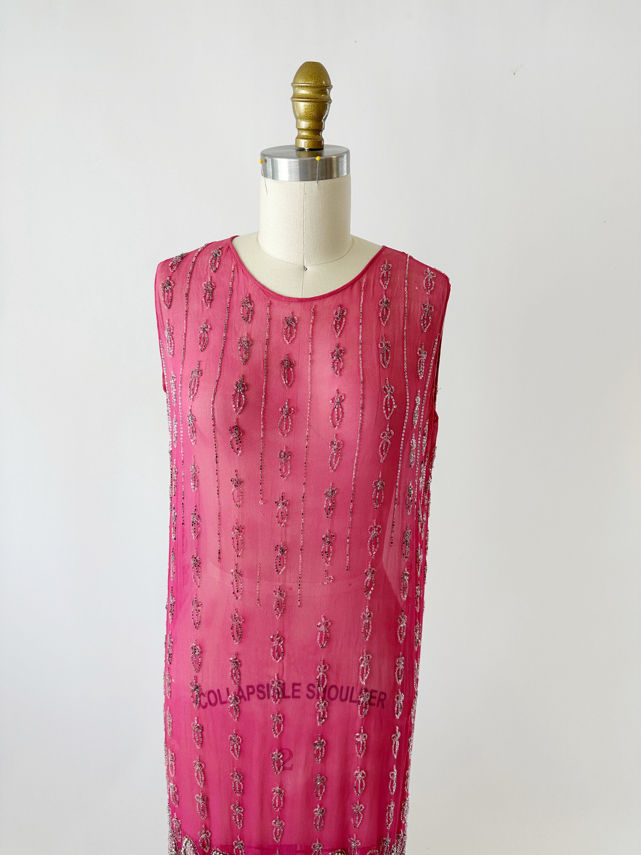 1920s Raspberry Silk Chiffon Beaded Flapper Dress - Etsy