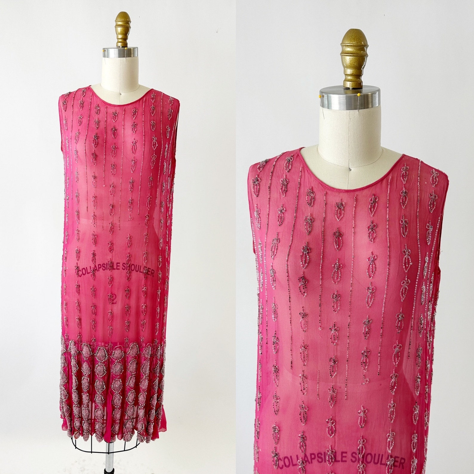 1920s Raspberry Silk Chiffon Beaded Flapper Dress - Etsy