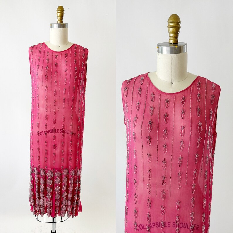 1920s Raspberry Silk Chiffon Beaded Flapper Dress - Etsy