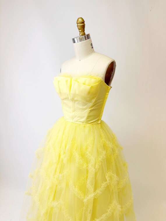 1950s Yellow Strapless Prom Gown - Gem