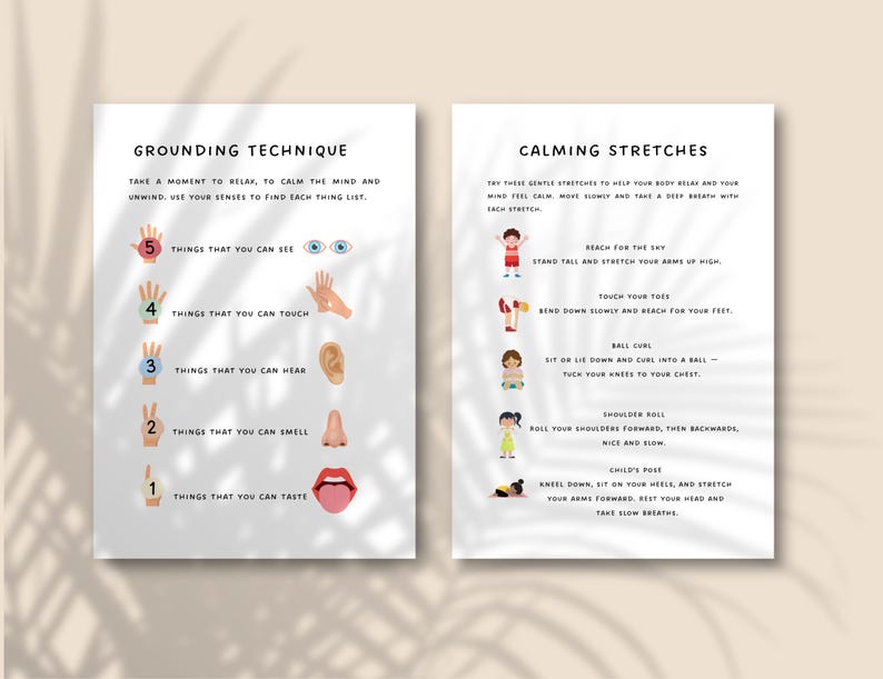 Printable Calm Down Toolkit for Children | Breathing Posters, Grounding ...