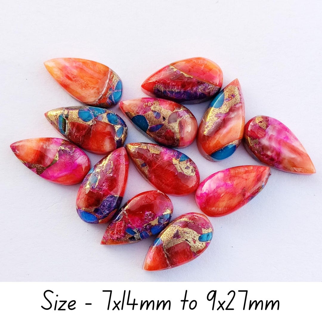 Pink Spiny Oyster Turquoise Cabochon Lot, Pear Shape Gemstones, Boho ...