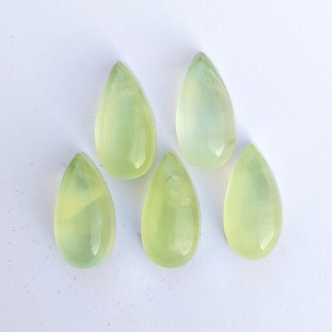 Natural Prehnite Cabochon, Pear Shape Flat Back Calibrated Gemstone Lot ...