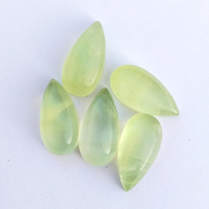Natural Prehnite Cabochon, Pear Shape Flat Back Calibrated Gemstone Lot ...