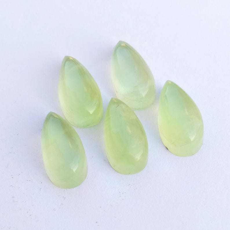 Natural Prehnite Cabochon, Pear Shape Flat Back Calibrated Gemstone Lot ...