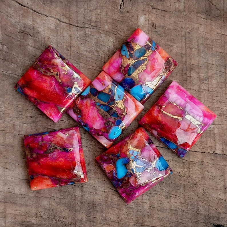 Pink Spiny Oyster Turquoise Cabochons: Square Copper Gemstones, 6mm ...