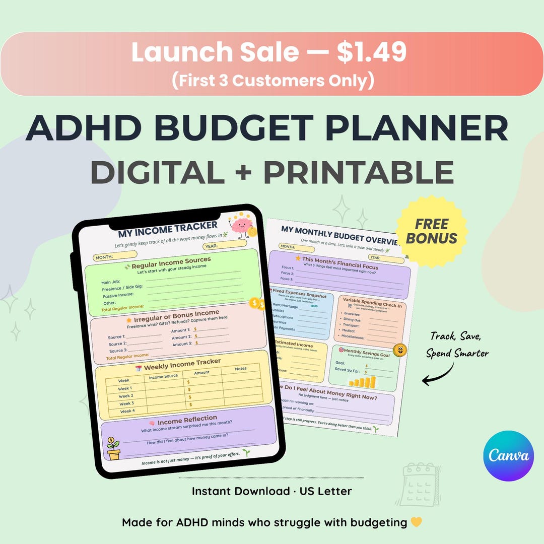 ADHD Budget Planner Printable | Digital Money & Finance Tracker for ...
