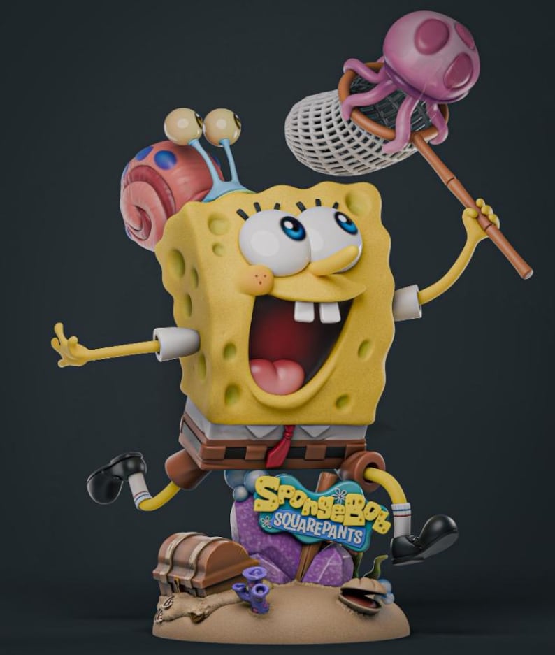 Spongebob Squarepants Figure – Hand Painted Resin Cartoon Statue 16k - Etsy