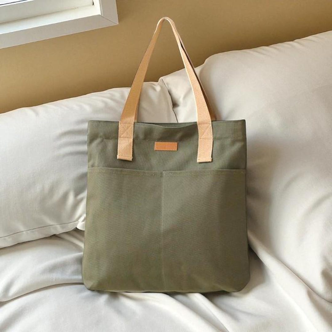 Handmade Computer Tote Canvas Bag, Work Laptop Shoulder Bag, Minimalist ...