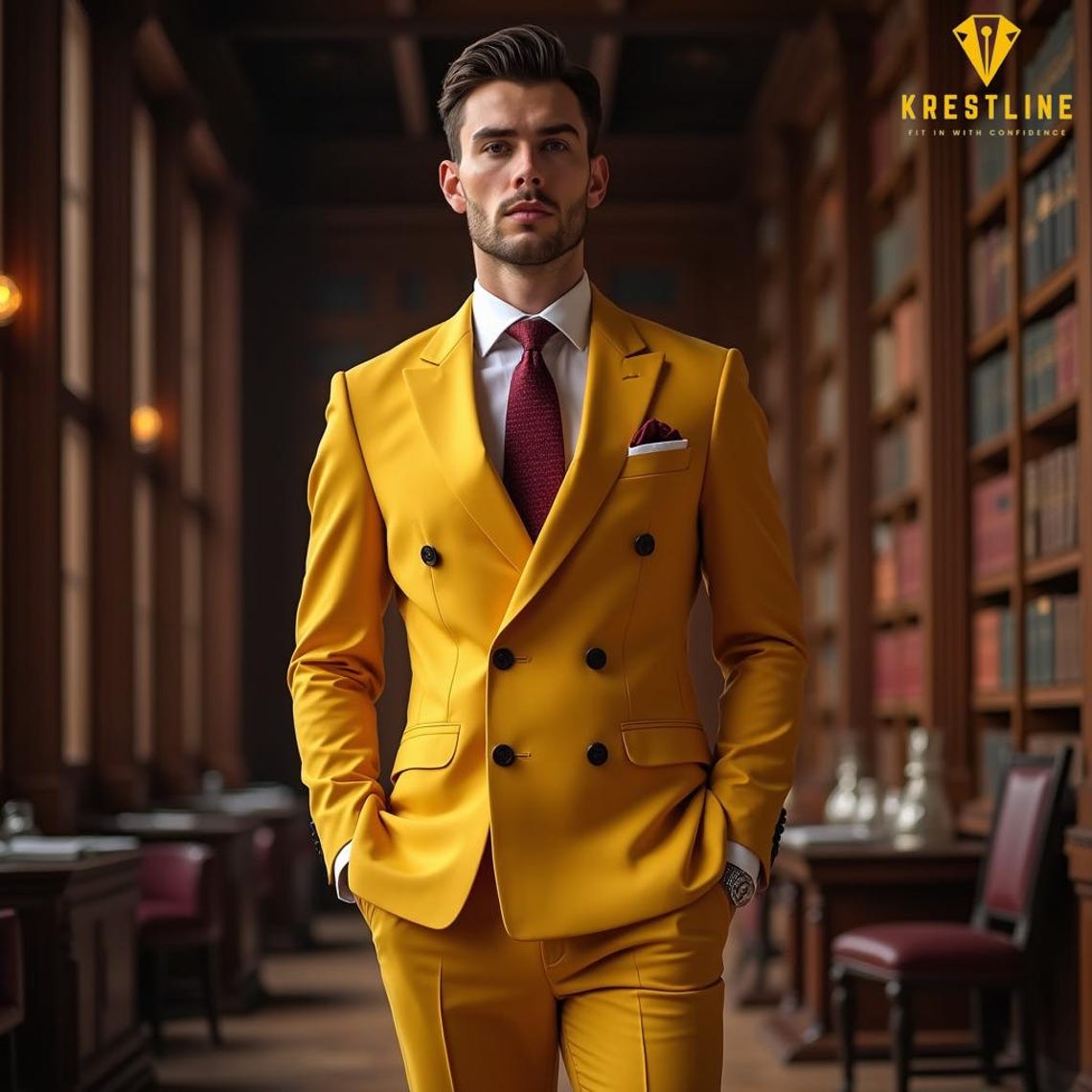 Mustard Yellow Double Breasted Suit: Custom Tailored Men's Wedding Suit ...