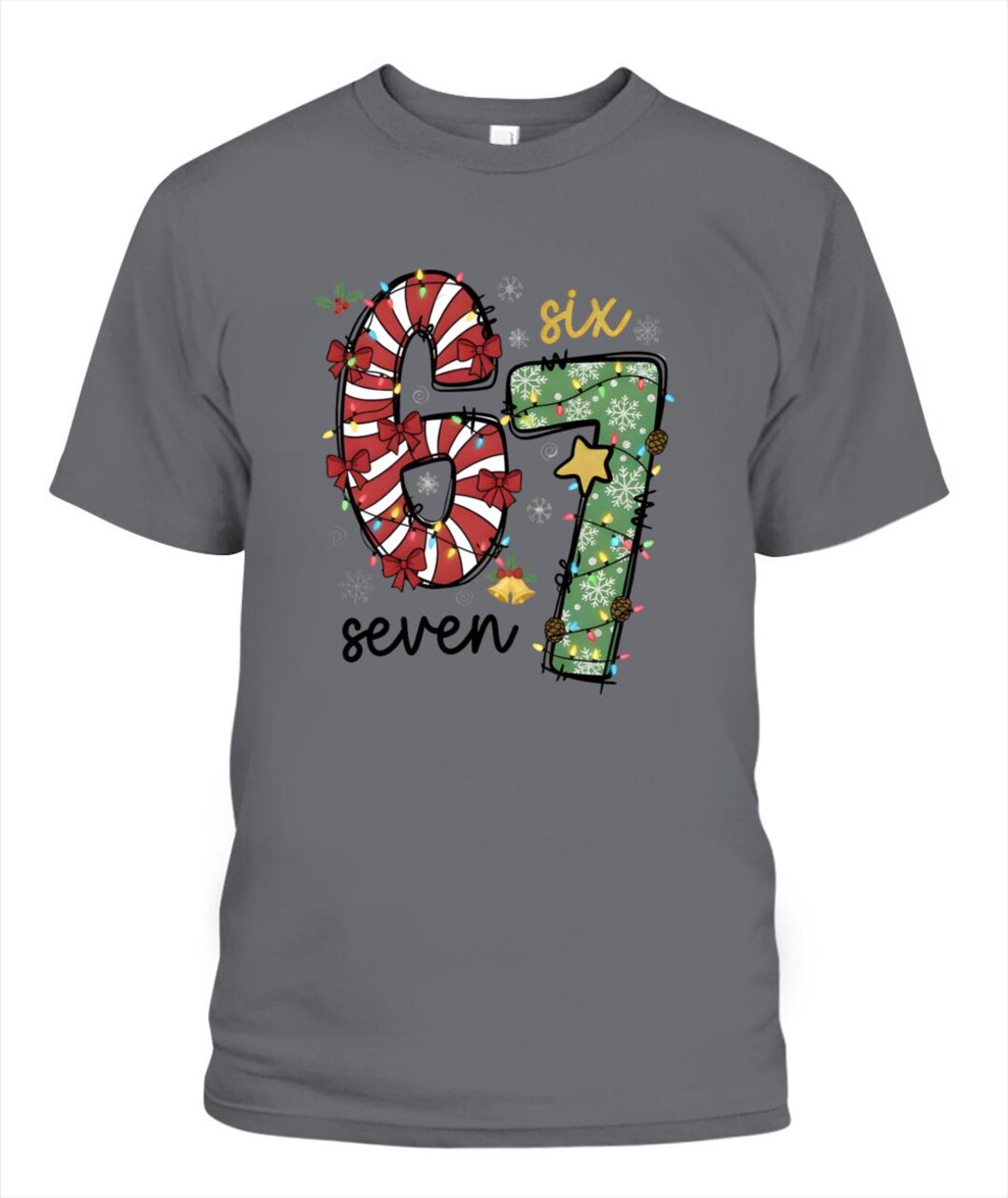 67 Christmas Number Shirt, Festive Holiday Candy Cane Tree Tee, Cute ...